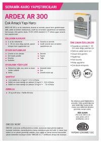 Kısa Bilgi Föyleri – ARDEX Türkiye